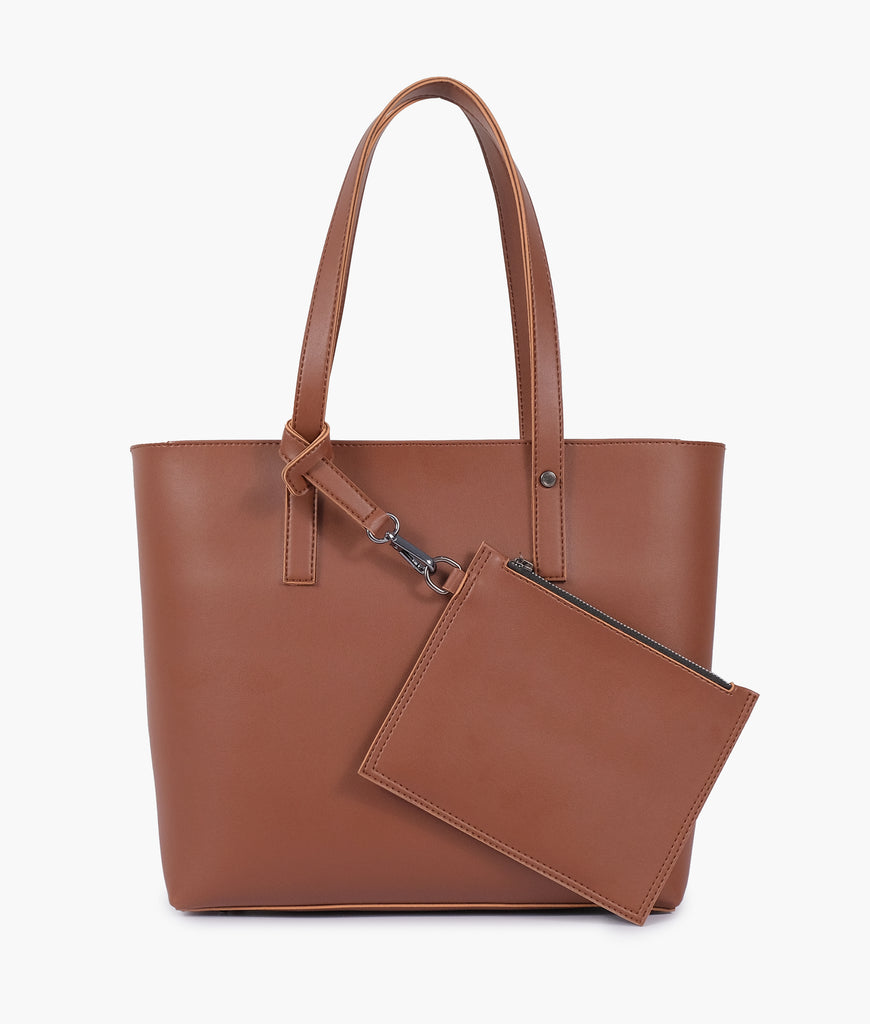 Brown tote bag with detachable pouch – RTW Creation